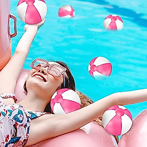 Whaline 50 Pieces 5 Inch Pink and White Inflatable Beach Ball Round Pool PVC Balls Cute Game Toys for Summer Hawaiian Tropical Theme Beach Party Decorations Water Sand Game Accessory