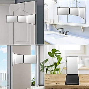 SELF FIND 3 Way Mirror for Hair Cutting, 360° Mirror for Haircuts for Men, Barber /Self Cut Mirror with Height Adjustable Telescoping Hooks, and 5X Magnifying for Makeup and Hair Styling