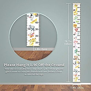 ASENART Growth Chart for Kids Roll-up Height Chart for Boys Girls Fabric Canvas Animal Height Measurement Ruler for Nursery Room Removable Wall Decor 79"x7.9"