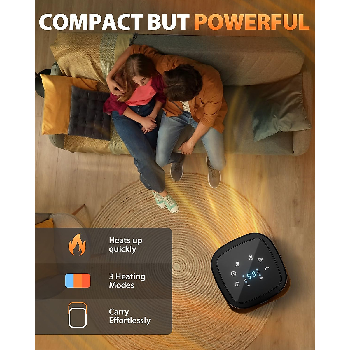 Space Heater Indoor, Portable Electric Heaters for Indoor Use 1500W with Thermostat 12H Timer, Multi-Modes, 80° Oscillation, Overheat Protection PTC Fast Heating for Office Bedroom Home