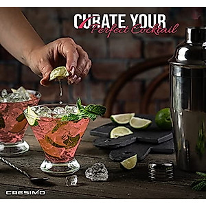 24oz Cocktail Shaker Set Bartender Kit with 2 Stemless Martini Glasses - The Perfect Mixology Home Bar Set Gift - Large Drink Mixer and Bar Accessories: Jigger, Bar Spoon and Martini Glasses - Cresimo