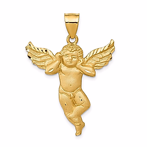 IceCarats 14K Yellow Gold Guardian Angel Necklace Protect Us Cherub Pendant Religious Charm Only
