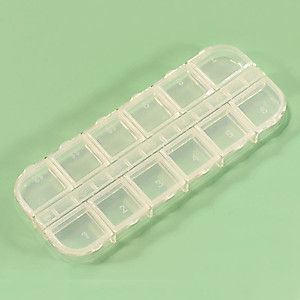 6PCS Nail Art Tool Jewelry Storage Box, 12 Compartments Plastic Rhinestone Organizer Container Case, Transparent Earrings Organizer Rectangular Jewelry Organizer (A)