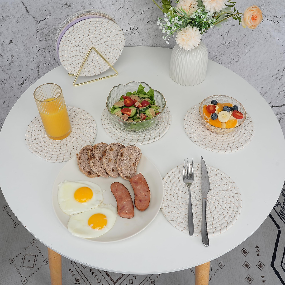 Trivets Set Pot Holders Set Coasters for Countertops Hot Mats Hot Pads Cotton Potholders for Kitchen Ideal for Hot Dishes, Pots, Pans, Teapots, Bowl and Plates 8 Inch 5 pcs (Striped)