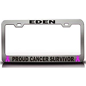 Custom Brother - Eden Proud Cancer Survivor Female Cancer Survivor Metal Car SUV Truck License Plate Frame Ch h46