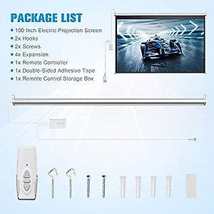 Powerextra 100 Inch Motorized Projector Screen with Wireless Remote Control 16:9 4K HD Wall/Ceiling Mounted Electric Movie Screen for Home Theater Presentation Education Outdoor Indoor