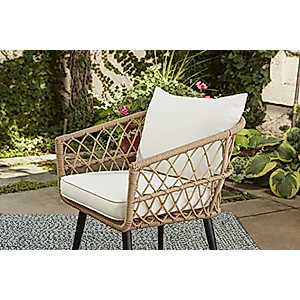 Quality Outdoor Living 65-YZ03HM Hermosa 3 Piece Chat Set, Aluminum Frame + Tan Wicker + Linen Cushions