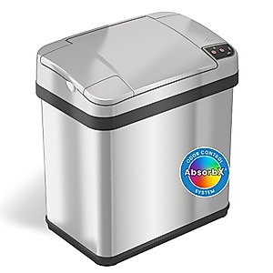 Touchless 2.5 Gallon Sensor Garbage Can with AbsorbX Odor Filter and Fragrance, Touchless Automatic Stainless Steel Trash Bin, Perfect for Bathroom and Office