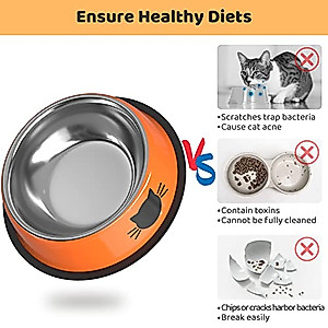 Legendog Cat Bowl Pet Bowl Stainless Steel Cat Food Water Bowl with Non-Slip Rubber Base Small Pet Bowl Cat Feeding Bowls Set of 3 (Multicolor)