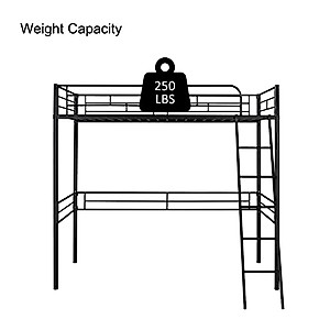 HomJoones Metal Loft Bed, Metal Twin Over Loft Bunk Bed with Safety Rail Side Ladders for Dormitory Bedroom Boys Girls Adults,No Box Spring Needed, Twin