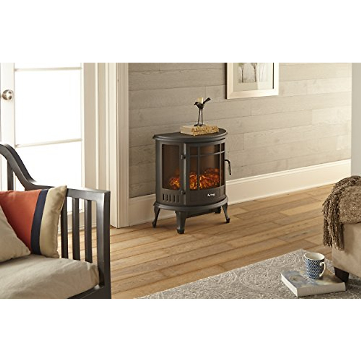 e-Flame USA Regal Freestanding Electric Fireplace Stove - 3-D Log and Fire Effect (Black)