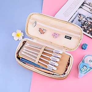 iSuperb Foldable Pencil Case Zipper Big Capacity Canvas Pencil Pouch Stationery Organizers Pen Bag Compartments Cosmetic Makeup Bags for Women (Khaki+Beige)
