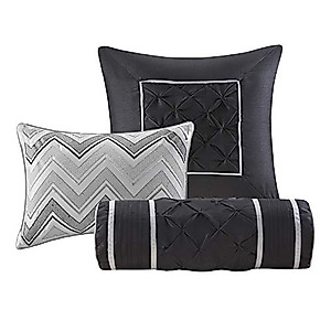 Madison Park Laurel Cozy Comforter Set - Traditional Tufted Faux Silk Design, All Season Down Alternative Bedding with Matching Shams, Decorative Pillow, Grey Queen(90"x90") 7 Piece