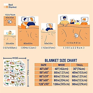 Dinosaur Alphabet Blanket-Dinosaur Blanket for Boys, Girls Dinosaur Gift for Dinosaur Lovers-Cozy Soft Flannel Lightweight and Warm Used for Room Bed Camping 40"x50" for Kids Children