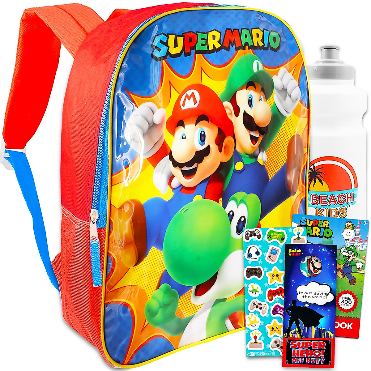 Mario Backpack for Boys - Mario Backpack, Water Bottle, Stickers, More | Mario Backpack for Boys 4-6