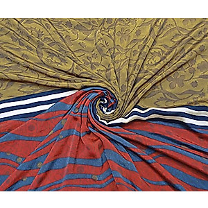 Peegli Indian Women's Crepe Silk Abstract Saree Vintage Green Sari Textile DIY 5 Yards Fabric