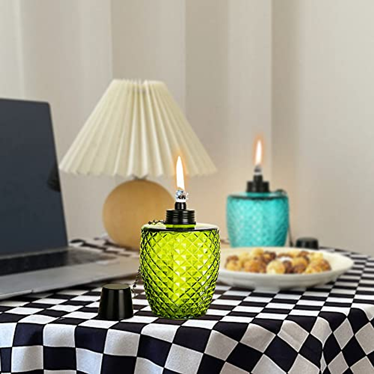 SODELIC Glass Table Torch,Citronella Tabletop Torches Backyard,Refillable Oil Torch for Outside,3 Pack Outdoor Pathway Torches with Wick for Landscape,Yard,Patio,Deck or Garden (Large Oil lamp)