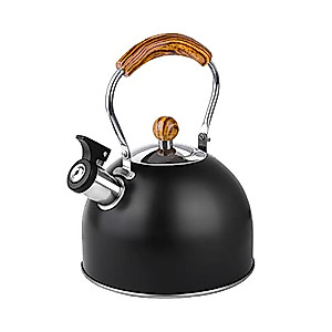 Whistling Tea Kettle, ENLOY 2.65 Quart Food Grade Stainless Steel Tea Kettles with Wood Pattern Folding Handle, Loud Whistle for Tea, Coffee, Milk etc, Gas Electric Applicable