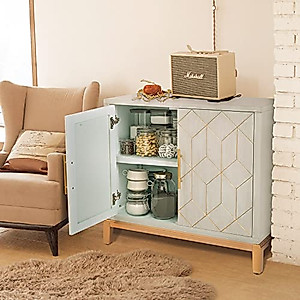 HLR Green Accent Cabinet with Gold Trim,Storage Cabinet with Doors,Modern Wooden Sideboard, Side Cabinets for Bedroom, Living Room, Kitchen, Office and Hallway