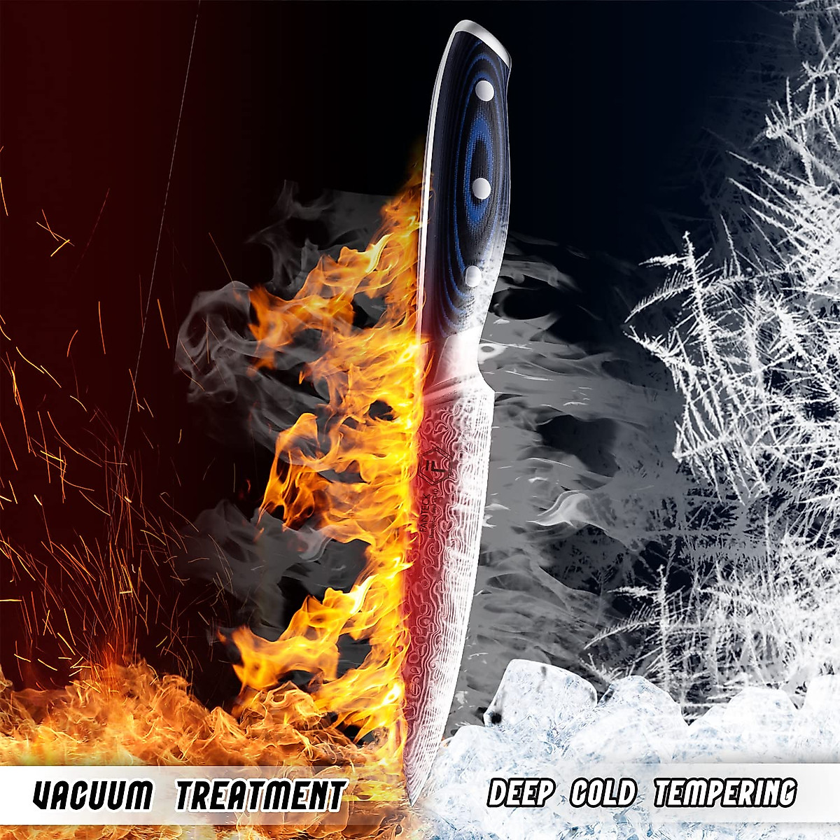 FANTECK 5 Inch Utility Knife, Japanese Damascus VG10 67 Layer Kitchen Fruit Paring Chef Utility Knives -Blue G10 Handle,-Razor Sharp, Stain & Corrosion Resistant, & Awesome Edge Retention