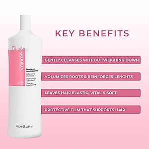 Fanola Volumizing Shampoo - Gently Cleanses & Adds Volume to Roots - Lightweight Formula Enriched with Panthenol - Reinforces & Supports Fine & Thin Hair (33.8 Fl oz)