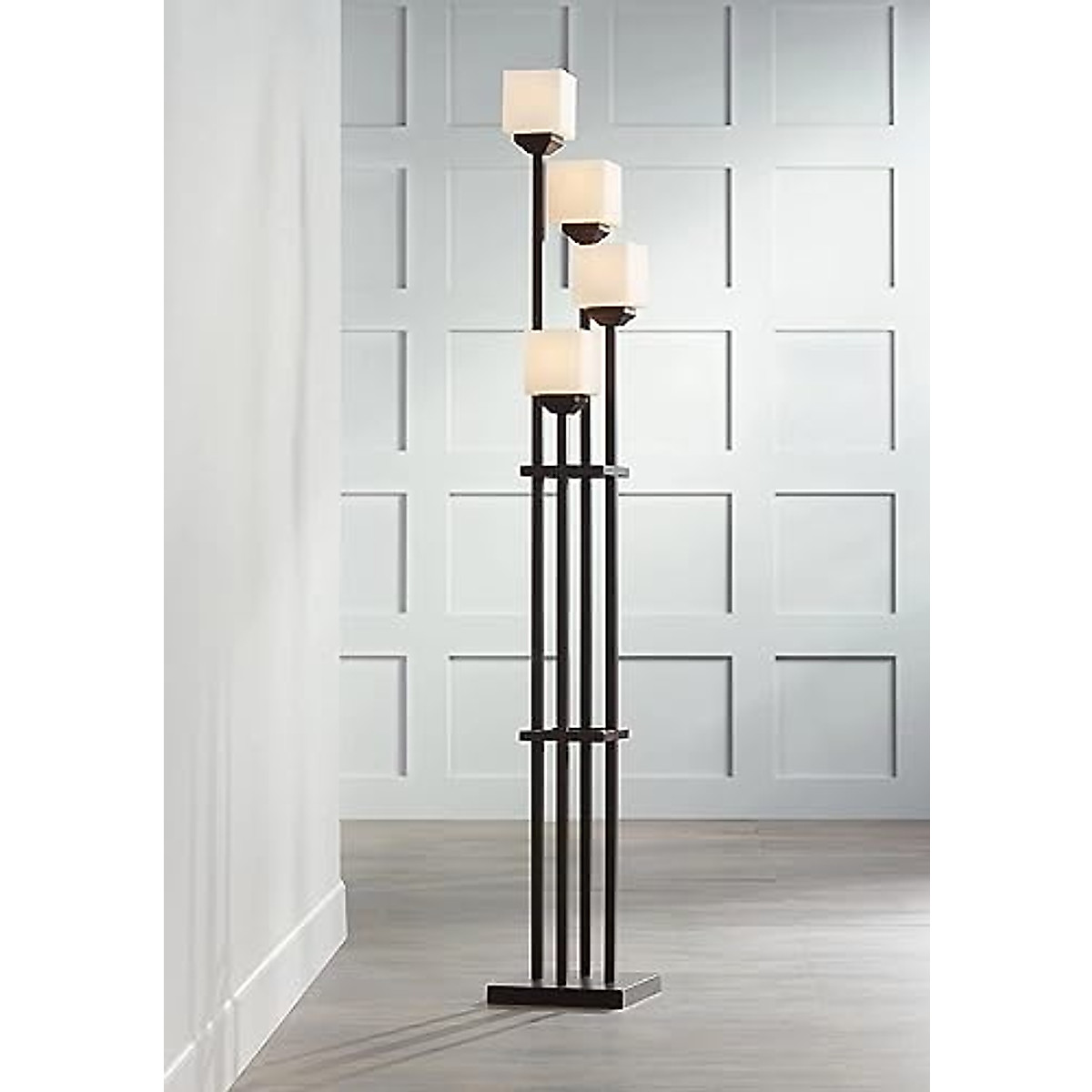 CAUME Light Tree Rustic Torchiere Floor Lamp 72 1/2" Tall Bronze Iron 4-Light White Glass Shade Living Room Bedroom Office House Home