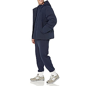 Amazon Essentials Men's Recycled Polyester Mid-Length Hooded Puffer (Available in Big & Tall), Navy, Large