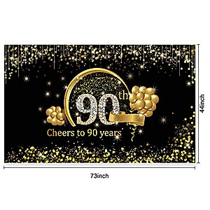 Kauayurk 90th Birthday Banner Backdrop Decorations & Balloon Garland Arch Kit for Men Women, Gold Extra Large Cheers to 90 Years Birthday Party Supplies, Ninety Birthday Poster Photo Booth