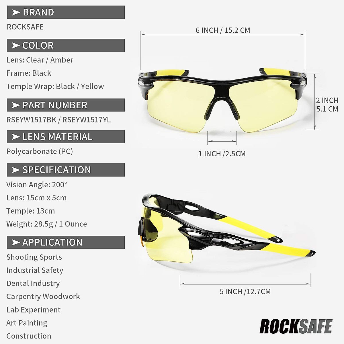 ROCKSAFE Safety Glasses (Clear) Polycarbonate Impact & Scratch Resistant, Wrap-Around UV-Block Protective Eyewear [8-Pack]