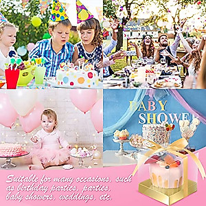 50 Pcs Clear Cupcake Boxes Individual 3.5 Inch Plastic Cupcake Containers Single Cupcake Boxes with Inserts and Ribbon Individual Cupcake Holders Cupcake Storage for Cake Dessert Carrier(Gold, Gold)