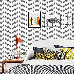 Orainege Black and White Peel and Stick Wallpaper Herringbone Contact Paper for Bathroom 17.7inch x 118.1inch Black Chevron Removable Wall Paper Peel and Stick Modern Geometric Self Adhesive Wallpaper