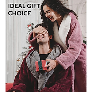 DAVID ARCHY Men's Soft Plush Fleece Robe Full Length Hooded Long Bathrobe for Men with Hood (L, Red- Shu Velveteen)