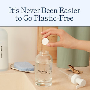 BLUELAND Hand Soap Starter Set - 1 Refillable Glass Foaming Hand Soap Dispenser + 4 Tablets Refills | Iris Agave Scent | Eco Friendly Hand Soap | Makes 4 x 9 Fl oz bottles (36 Fl oz total)