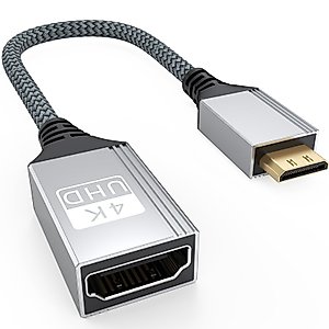 CLAVOOP Mini HDMI to HDMI Adapter, 4K HDMI Female to Mini HDMI Male Cable Adapter Compatible for DSLR Camera, Camcorder, Raspberry Pi Zero/W, Graphics Card, Laptop, HDTV, Projector - Grey