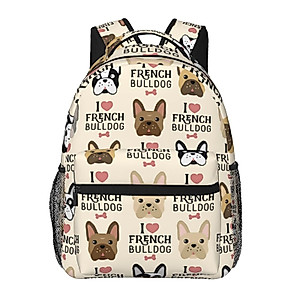 Juoritu I Love French Bulldog Backpacks, Laptop Backpacks for Travel Work Gifts, Lightweight Bookbags for Men and Women