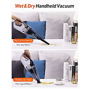 Handheld Vacuum Cordless Rechargeable, 8500Pa Powerful Handheld Vacuum Cleaner for Wet&Dry Use, Portable Handheld Vacuum Cleaner for Car/Home/Pet Hair Cleanup, Vac with Charging Dock&2 HEPA Filters