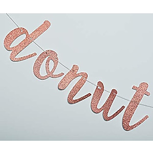 Donut Forget Us Banner for Going Away Bachelorette Graduation Party Decorations Pre-strung Garland (Rose Gold Glitter)