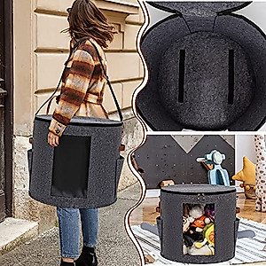 GOCOHHI Hat Box, Large Hat Storage Box, Hat Box with Lid Foldable Round Cowboy Hat Organizer Box for Women Men Carrying Storing Hats, Stuffed Animal Toy Clothes Sheet Hat Organizer 19" D x 17" H
