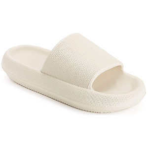 Joomra Cloud Slides For Women Pillow Slippers Massage Foam Cushioned Nude Summer Bathroom Sandals Pool Beach Ladies Outdoor Non Slip Thick Sole Female Sandles Beige 37-38