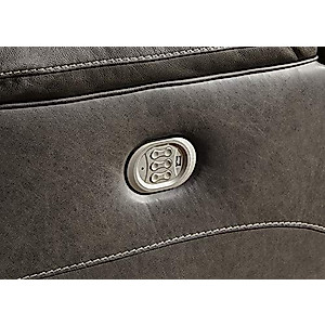 Signature Design by Ashley Wurstrow Leather Adjustable Dual Sided Power Reclining Loveseat with Console & USB Charging, Dark Gray