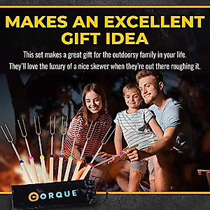 CORQUE Marshmallow Roasting Sticks, Smores Sticks, Extendable, Camping Skewer for Fire Pit, Wooden Handle, 32inch Metal for BBQ Hotdog, Cooking, Campfires, Bonfires, Set of 8