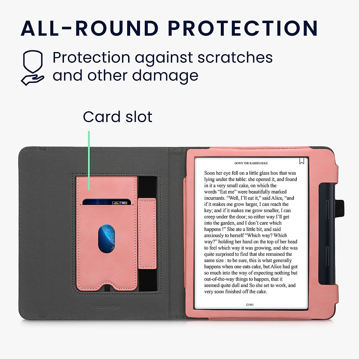 kwmobile Case Compatible with Kobo Sage - Cover Faux Nubuck Leather e-Reader Flip Case - Dusty Pink