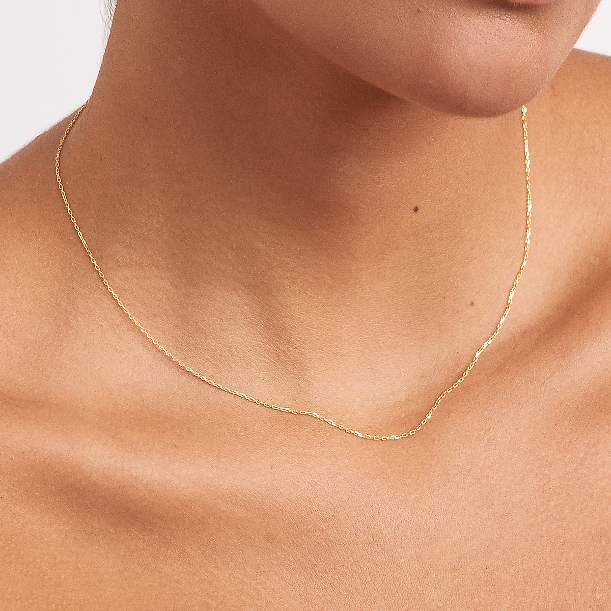 14k Solid Gold Cable Chain Necklace | 14k Yellow Gold Simple Chain Necklaces for Women | Layering Chain Necklace | 14k Gold Jewelry | Gifts for Mom, 18"