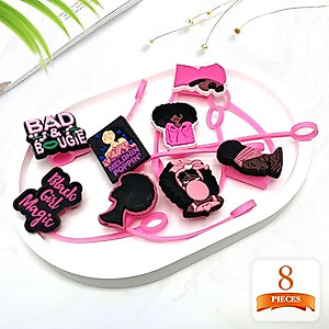 8Pcs Pink Girl Straw Cover for Tumbler Cap, Silicone Straw Topper, 10mm Drinking Straw Tip Covers for Accessories (Pink Girl)