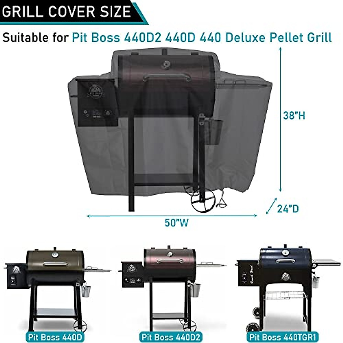 ZJYWSCH Grill Cover for Pit Boss 440D2 440D 440 Deluxe Ranch Hand 440TGR1 456D 456D3 Wood Pellet Grill Smoker Waterproof Pit Boss 440 Grill Cover Mile Hybrid 600HY Heavy Duty
