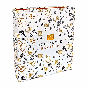 Recipe Binder, 8.5" x 9.5" 3 Ring Binder Organizer Set (with 50 Page Protectors, 100 4" x 6" Recipe Cards & 12 Category Divider Tabs) by Better Kitchen Products, Black & Gold Montage Design