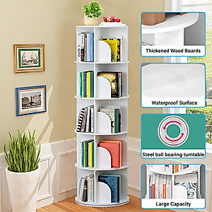 Rotating Bookshelf, Wood Bookshelf Corner Bookshelf, 360 Display 5 Tier Spinning Bookshelf Tower Lazy Susan, Tall Bookcase Storage Rack for Kids&Adults, Revolving Bookcase Book Shelf for Bedroom