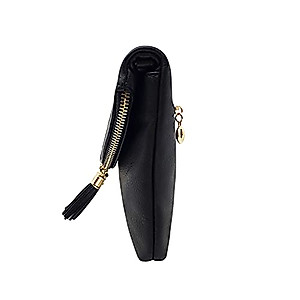 Solene Women's Envelop Clutch Crossbody Bag With Tassels Accent (WU075-Black)