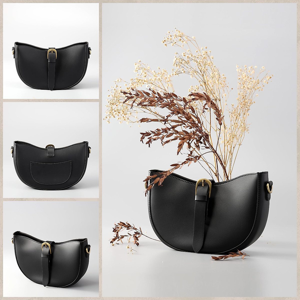 Vegan Leather Vintage Shoulder Bag For Women (Black)