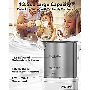iKEPAPA Milk Frother – Electric Milk Frother and Steamer for Home – 13.5oz/380ml Large Capacity – 5-in-1 Functions with Heating and Frothing – Ideal for Latte, Cappuccino, Chocolate, Hot Milk, 500W